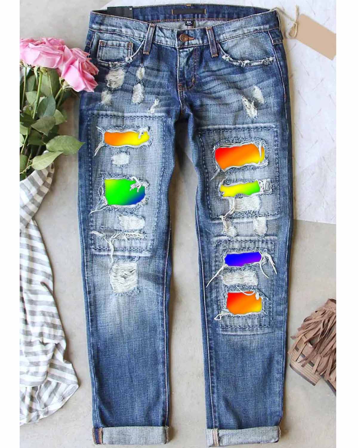 Ombre Color Straight Ripped Jeans - Cuterbruh